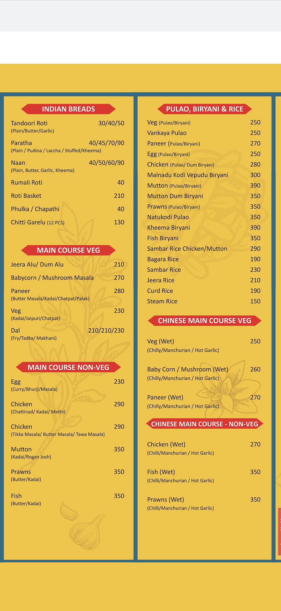 Menu at MALNADU KITCHEN - Taste of Telangana, Hyderabad, 1st floor