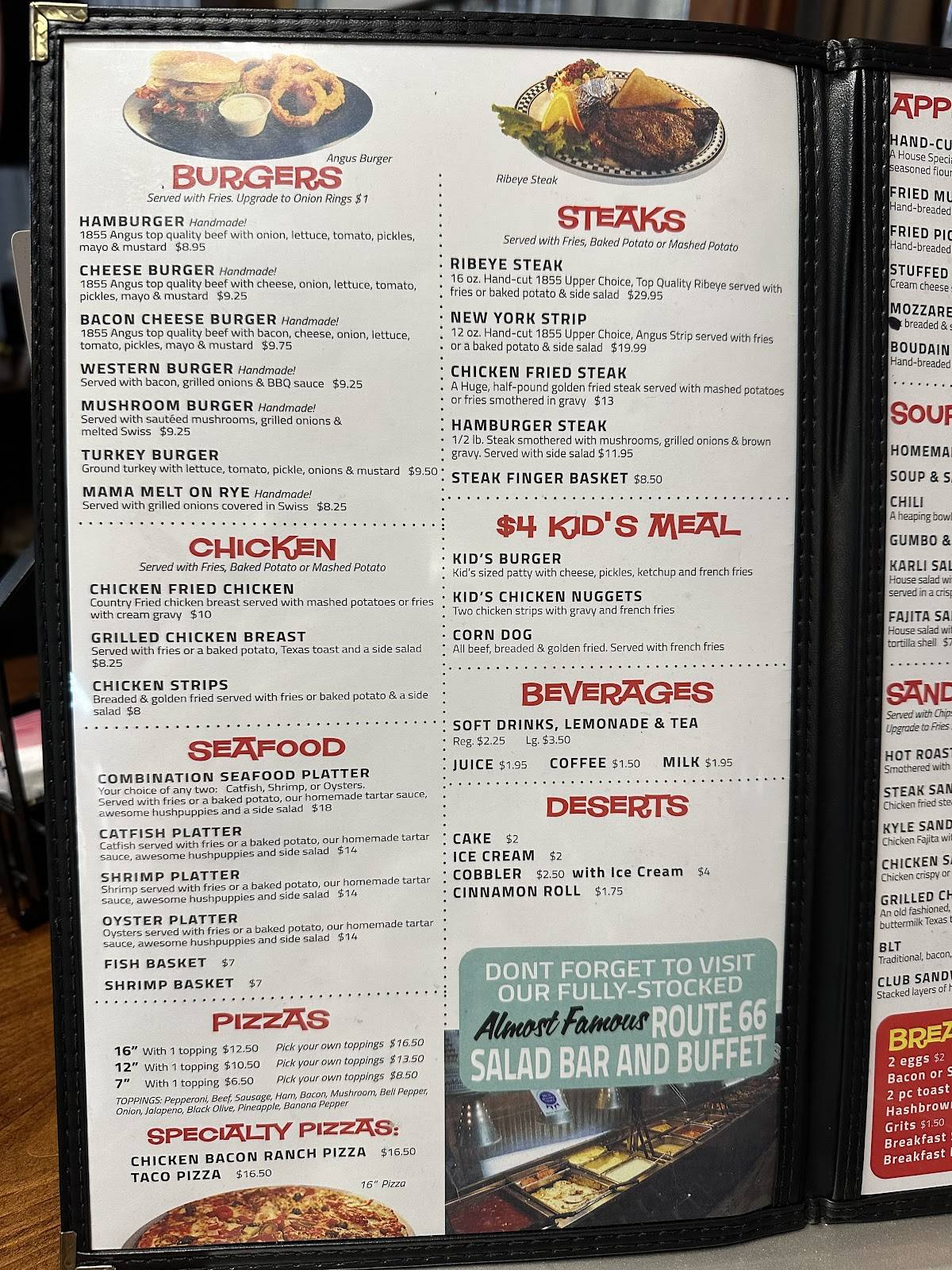 Menu at Mama Jack's restaurant, Kountze