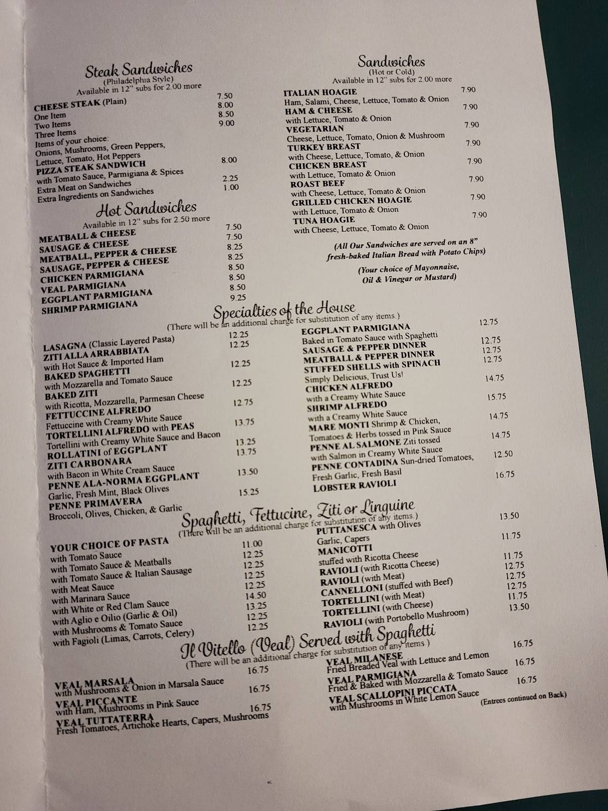Menu at Mama's Pizza Italian Restaurant, Tarboro