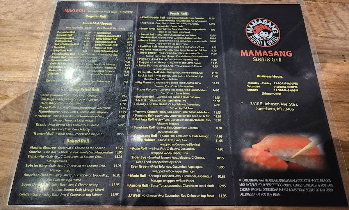 Menu at Mamasang Sushi & Grill restaurant, Jonesboro, E Johnson Ave L
