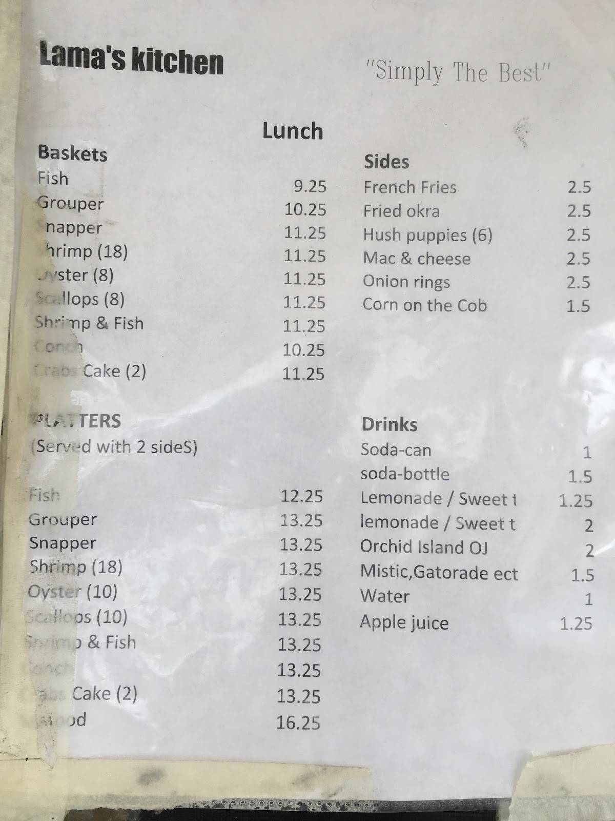 Menu at Lama’s Kitchen and more restaurant, Fort Pierce