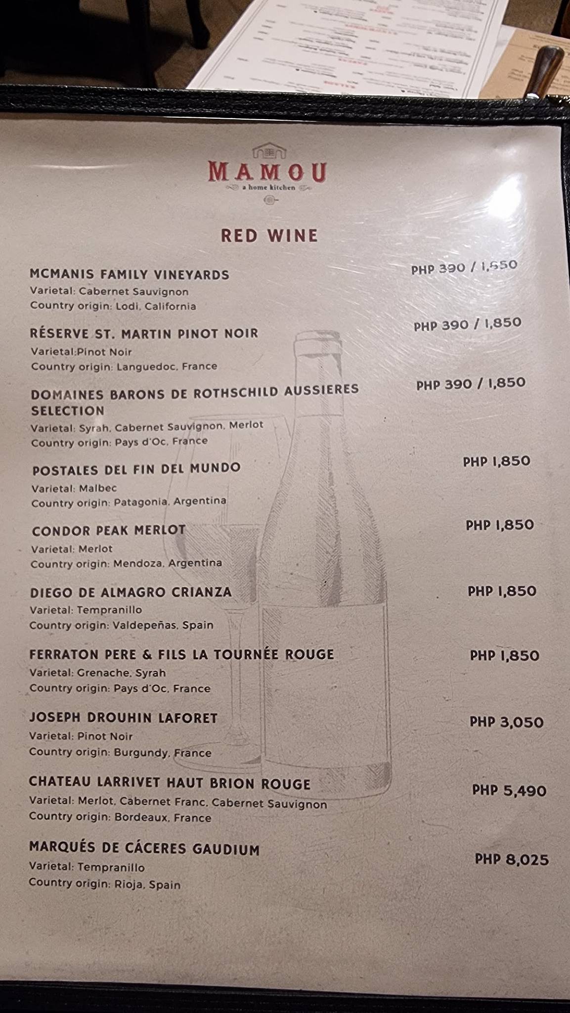 Menu at Mamou Too steakhouse, Makati, Power Plant Mall