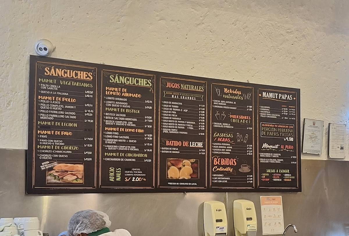 Carta del restaurante Mamut, Arequipa, Mercaderes 108