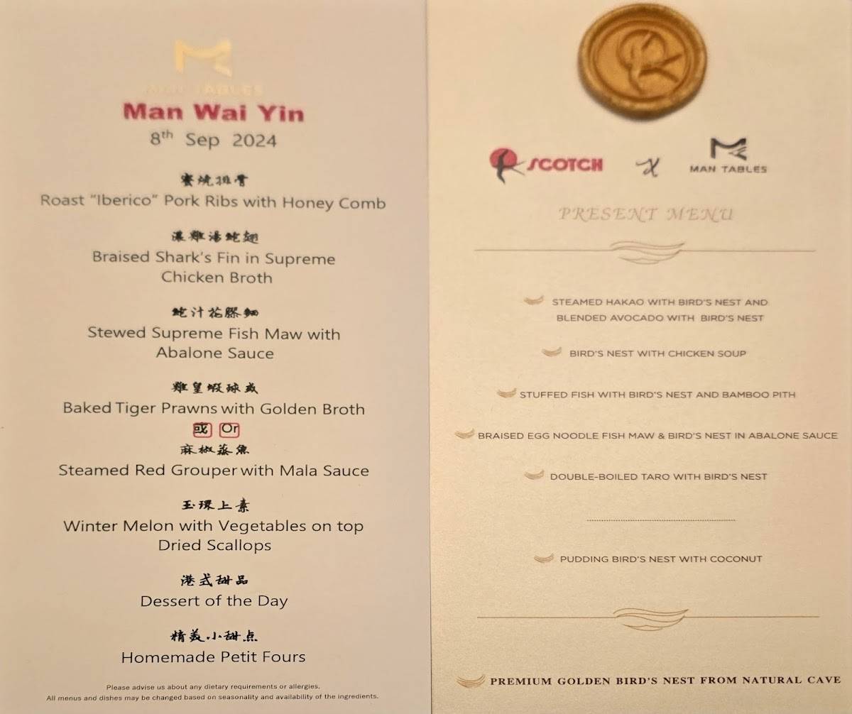 Carta del restaurante Man Tables, Bangkok