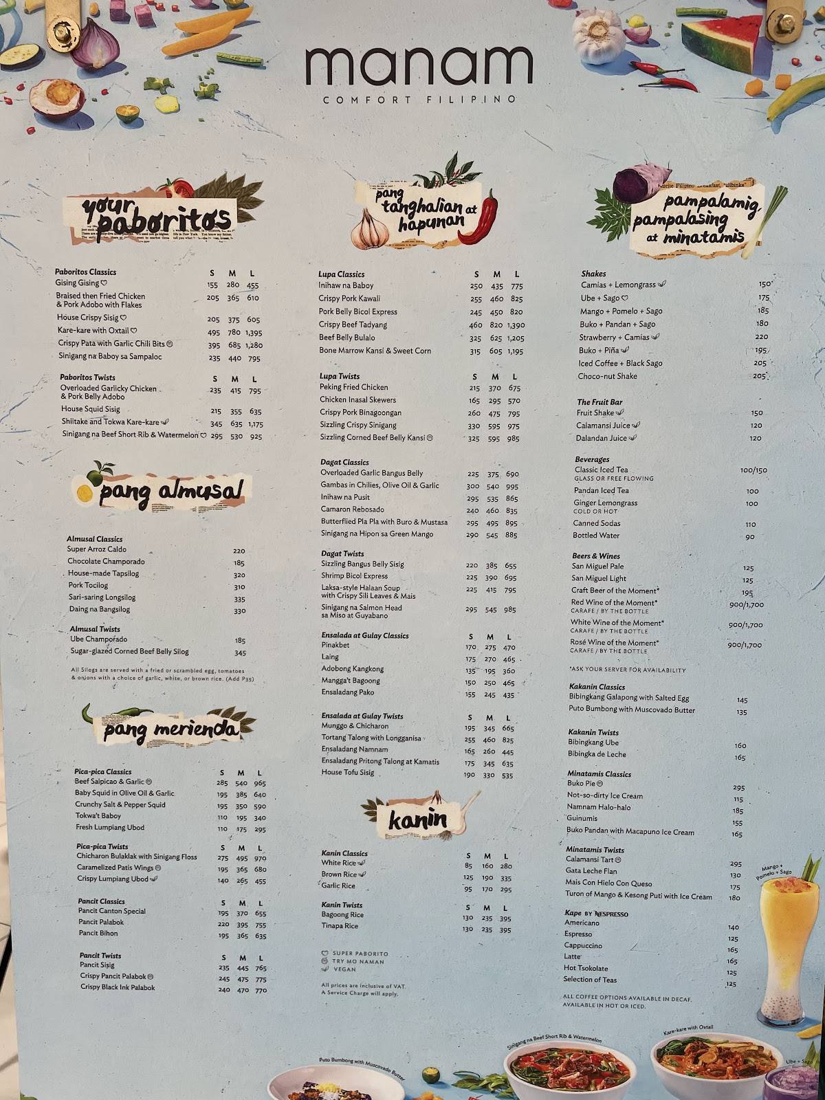 Menu at Manam restaurant, Mandaluyong, 3/F Mega Fashion Hall