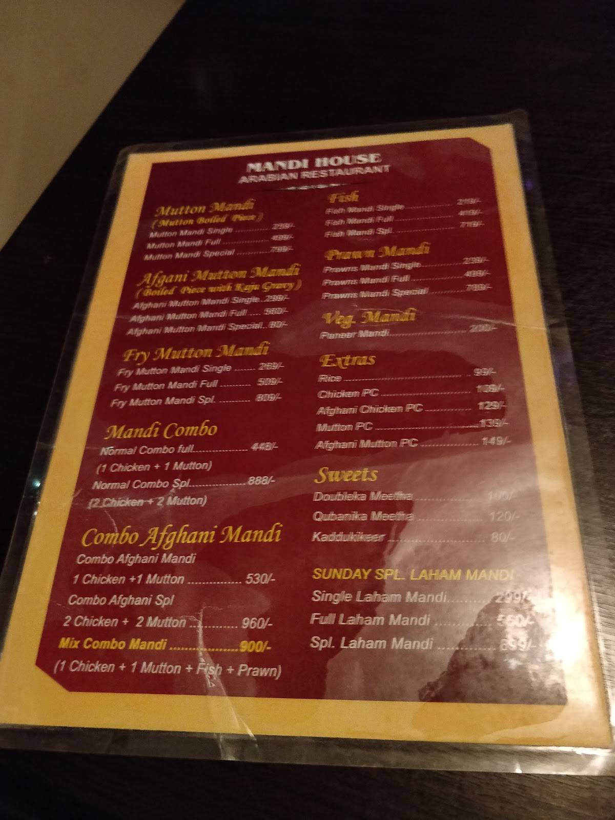 Menu at Mandi House arabian restaurant, Nellore