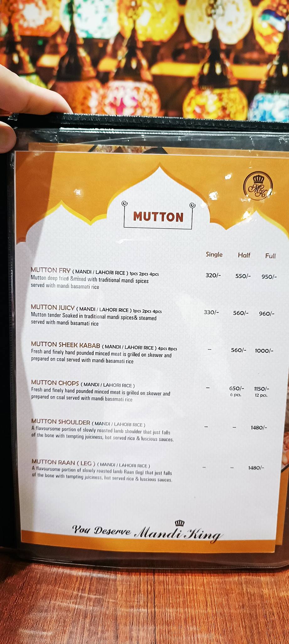 Menu at Mandi King Elite, Hyderabad