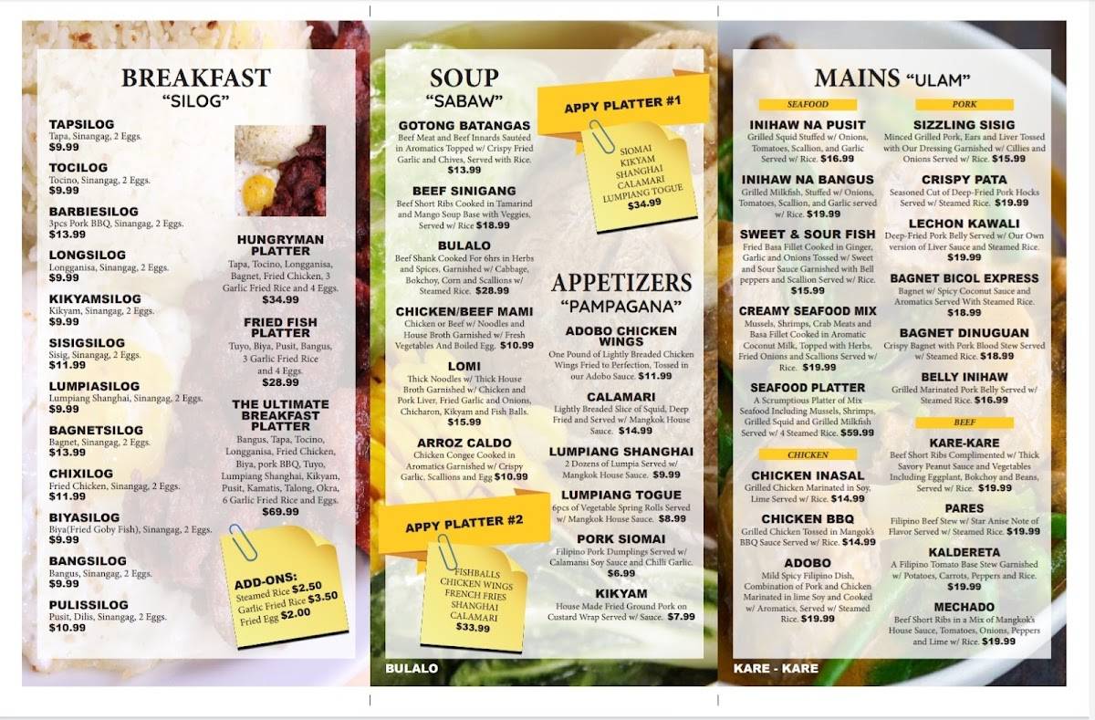 Menu at Mangkok International Cuisine restaurant, Winnipeg
