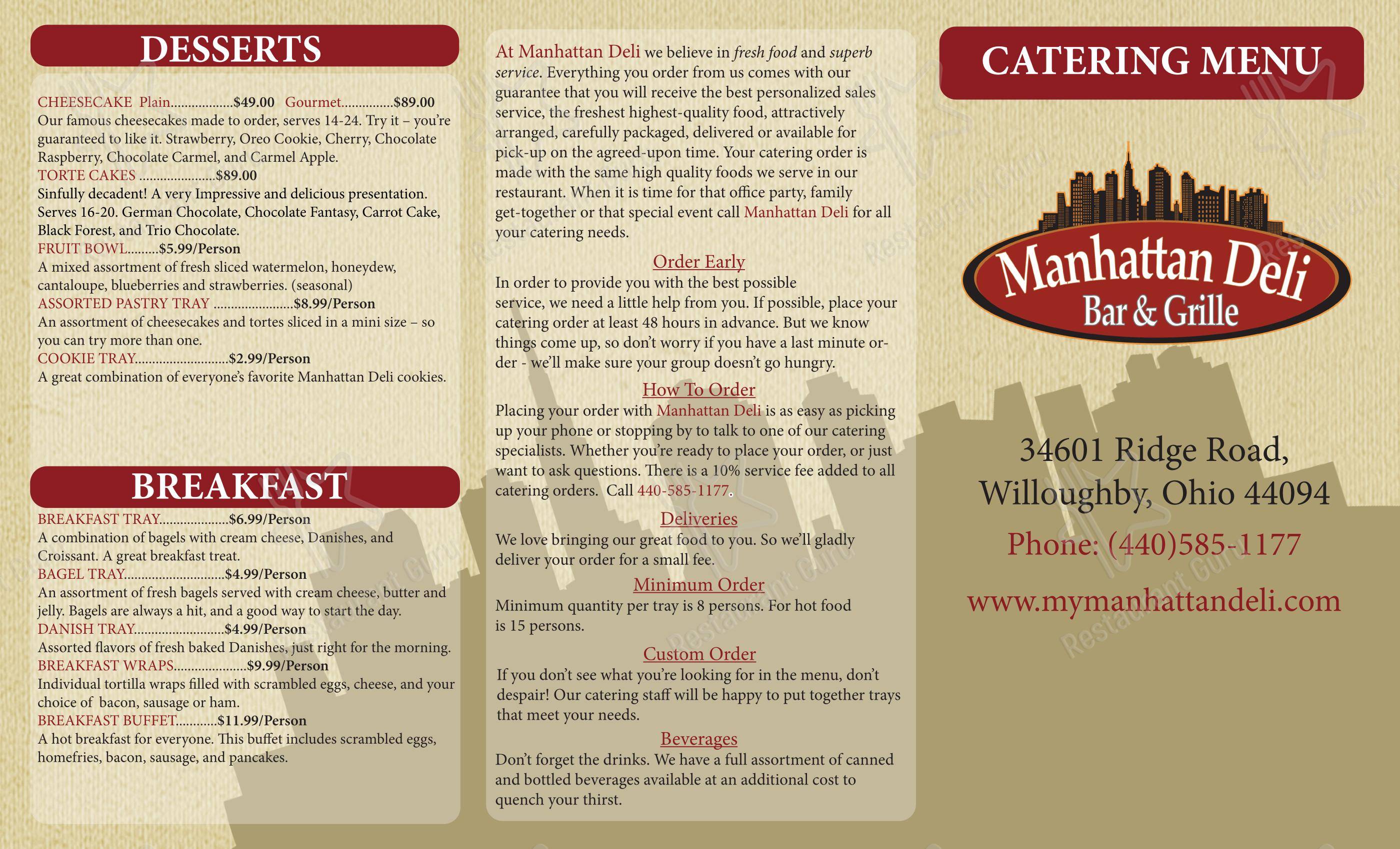 Menu at Manhattan Deli Bar & Grille, Willoughby, Ridge Rd