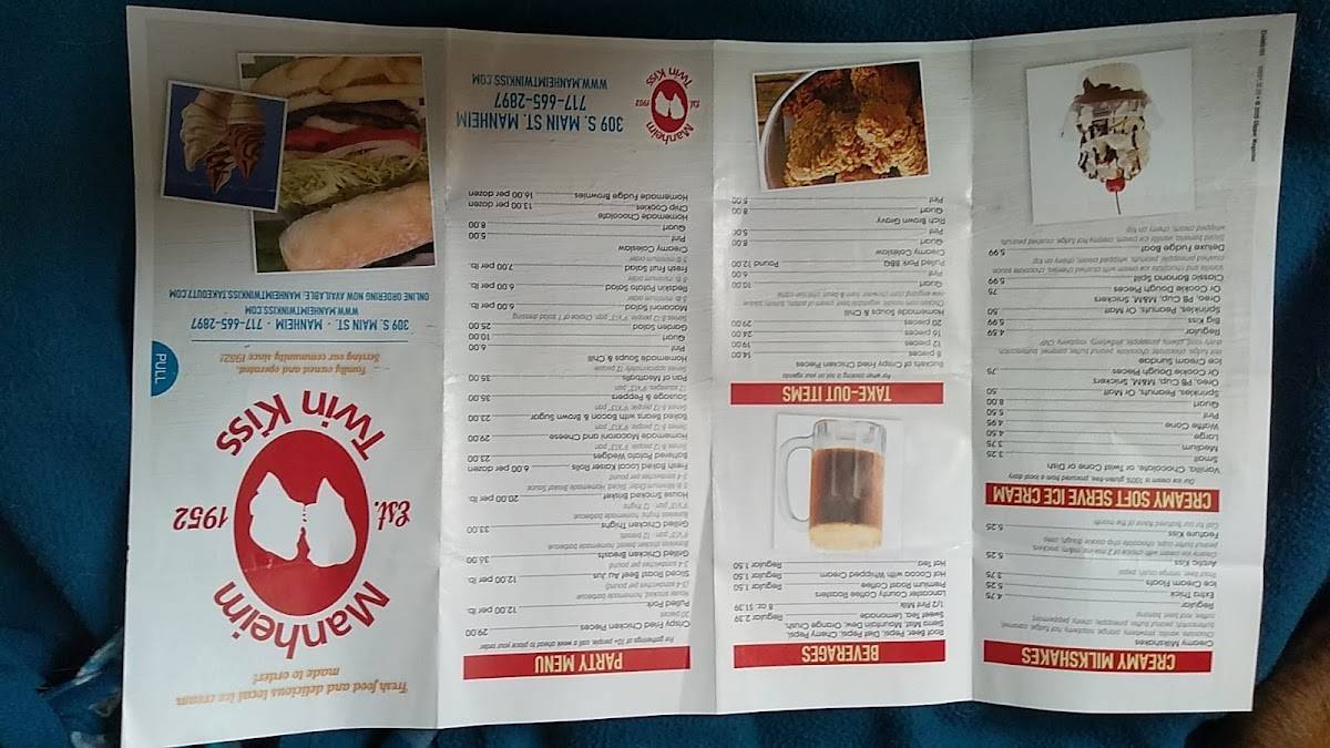 Menu at Manheim Twin Kiss restaurant, Manheim