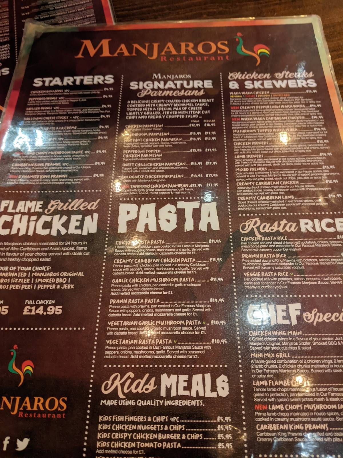 Menu at Manjaros Restaurant Darlington, Darlington