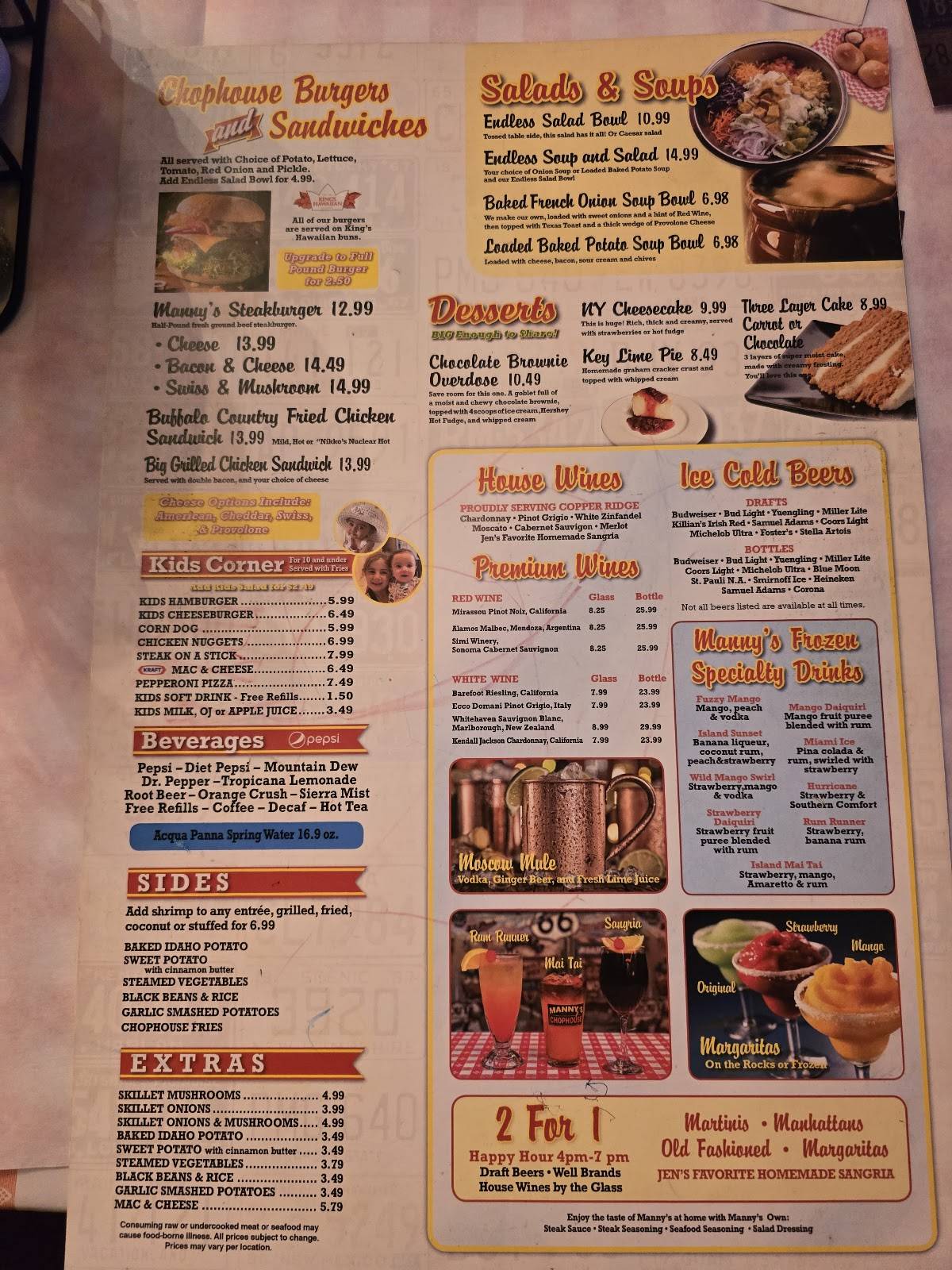 Menu at Manny's Original Chophouse- Haines City steakhouse, Haines City ...