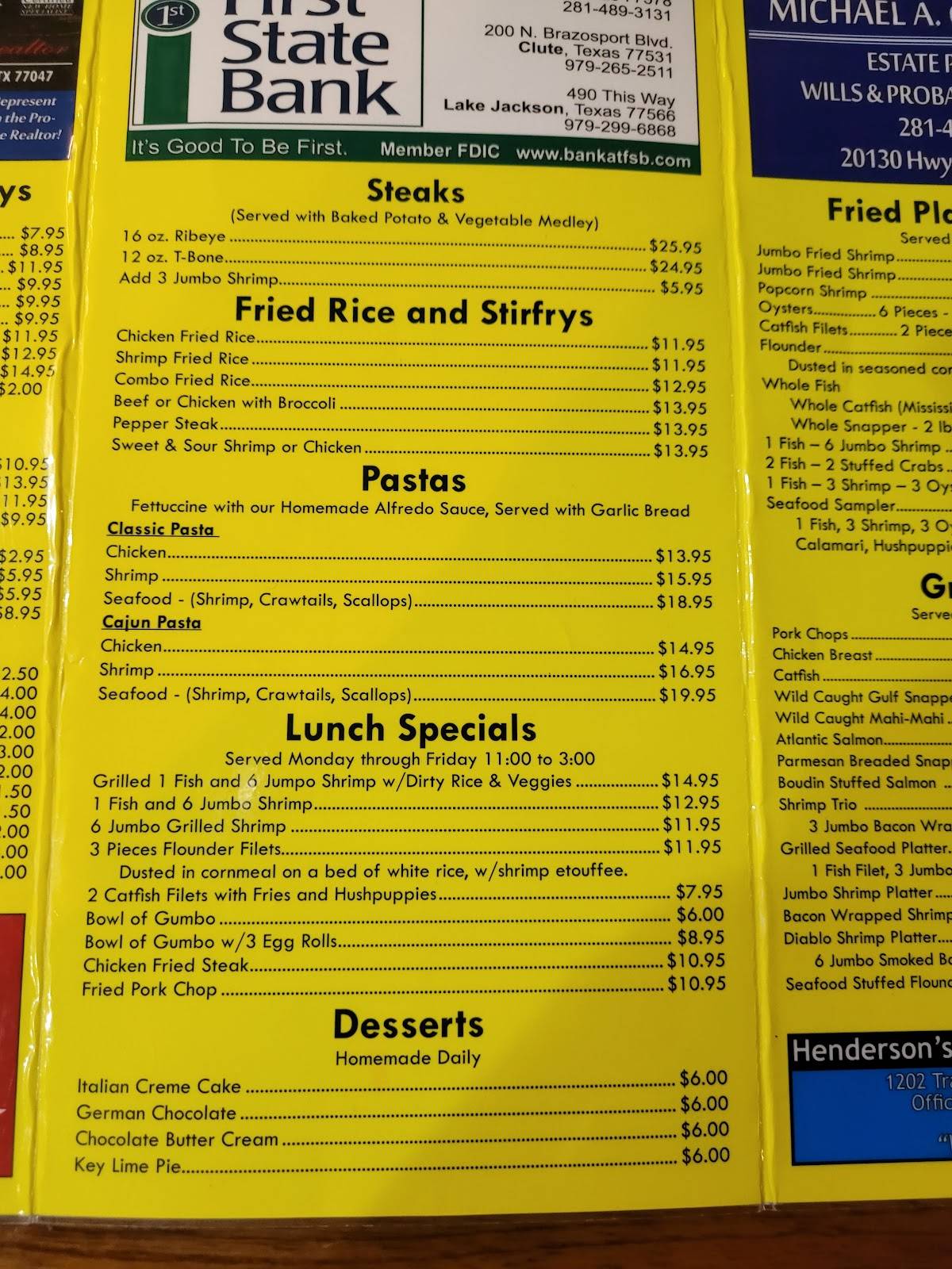 Menu at Manvel Seafood & Grill restaurant, Manvel