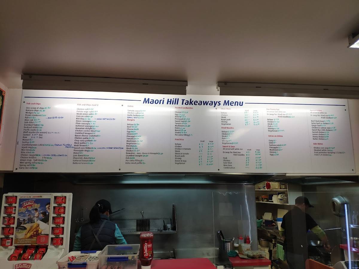 Menu at Maori Hill Takeaways fast food, Dunedin