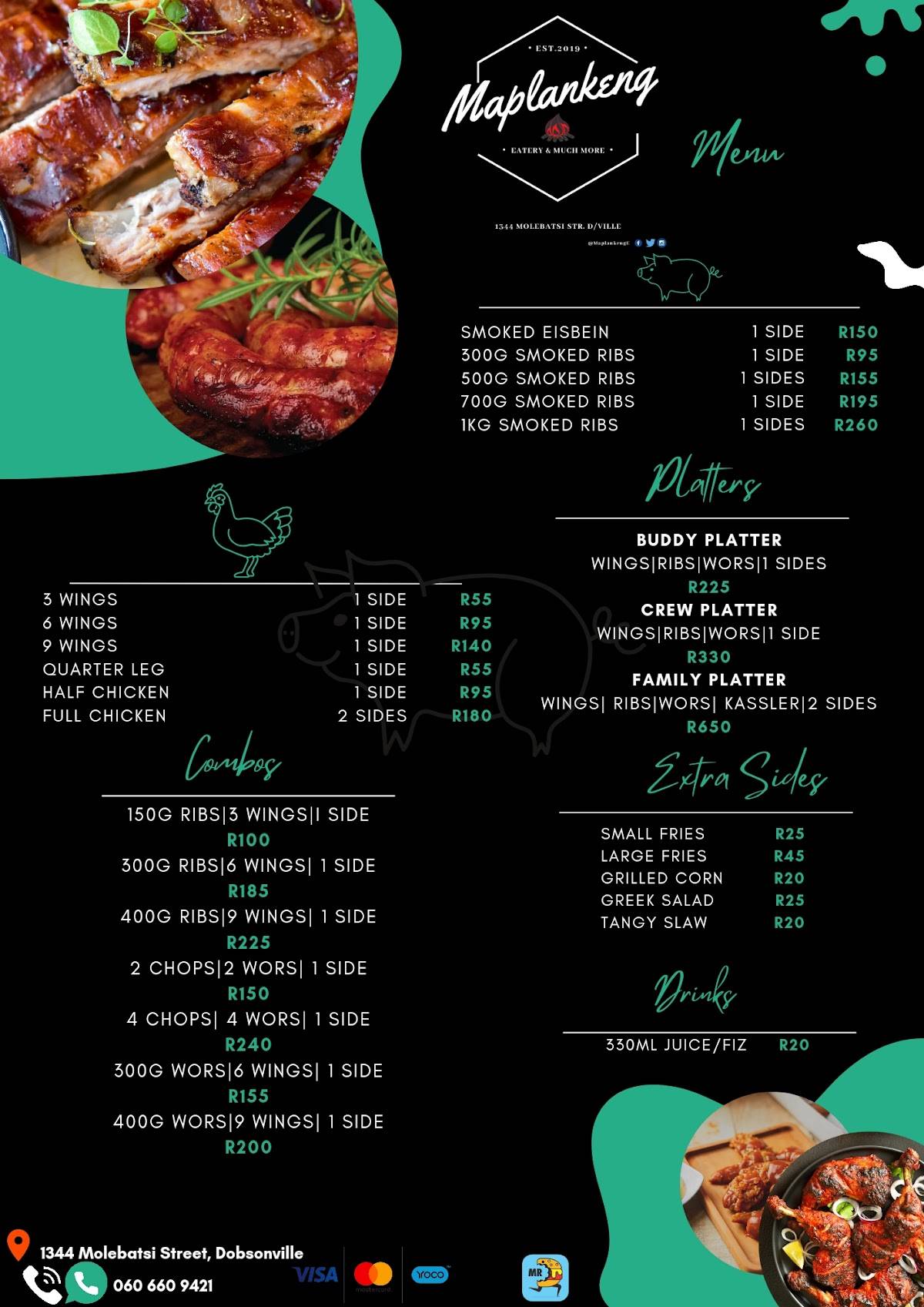 Menu at Maplankeng Eatery restaurant, Johannesburg South