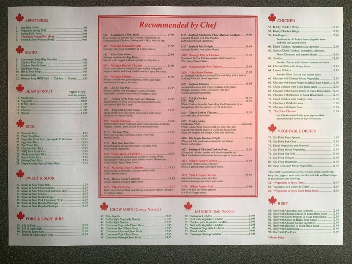 Menu at Maple Garden Chinese Restaurant, Vaughan, Keele St