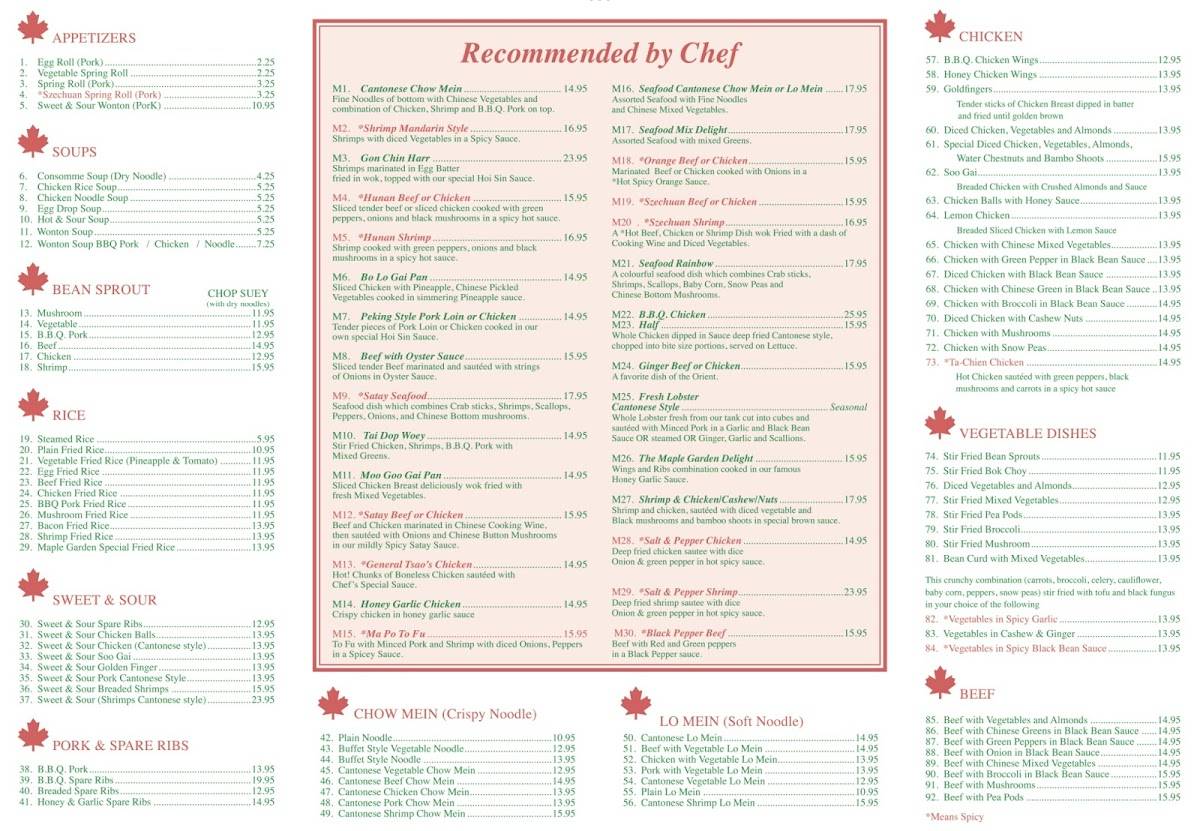 Menu at Maple Garden Chinese Restaurant, Vaughan, Keele St