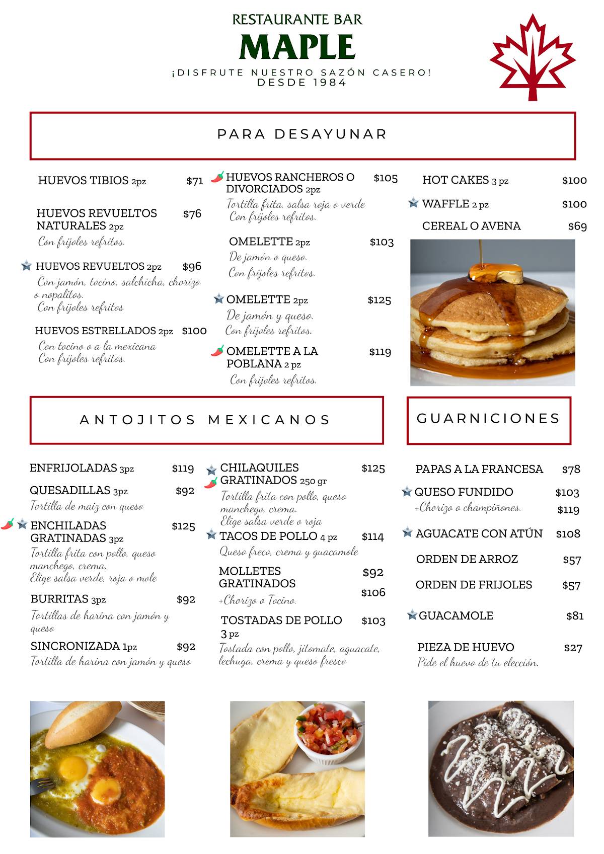 Carta de Restaurante Maple, Ciudad de México