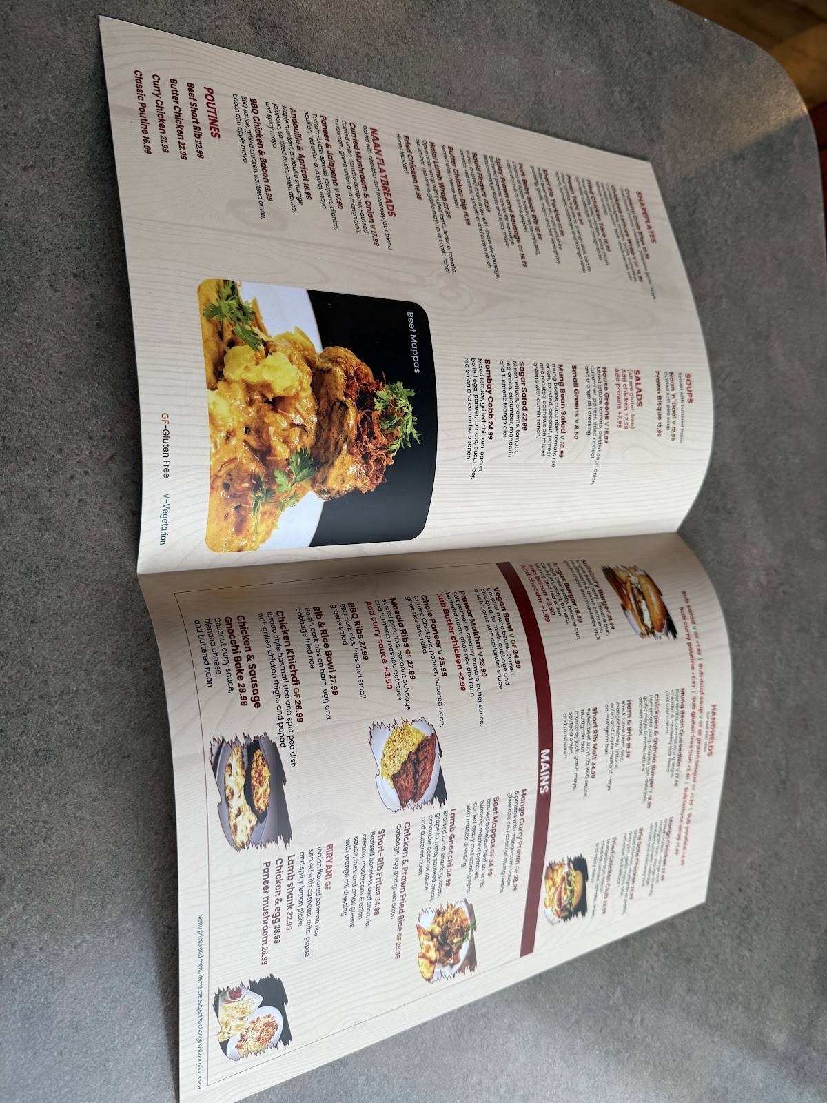 Menu at MapleMirch restaurant, Castlegar