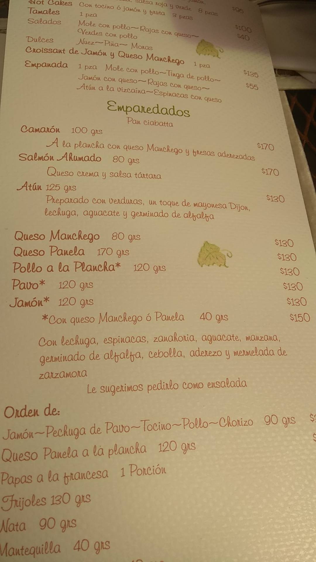 Carta del café Maque, Ciudad del México, Av. Emilio Castelar 209 G