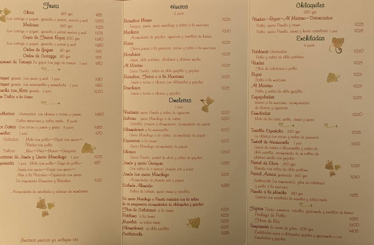 Carta de cafetería Maque, Ciudad de México, Av. Emilio Castelar 209 G
