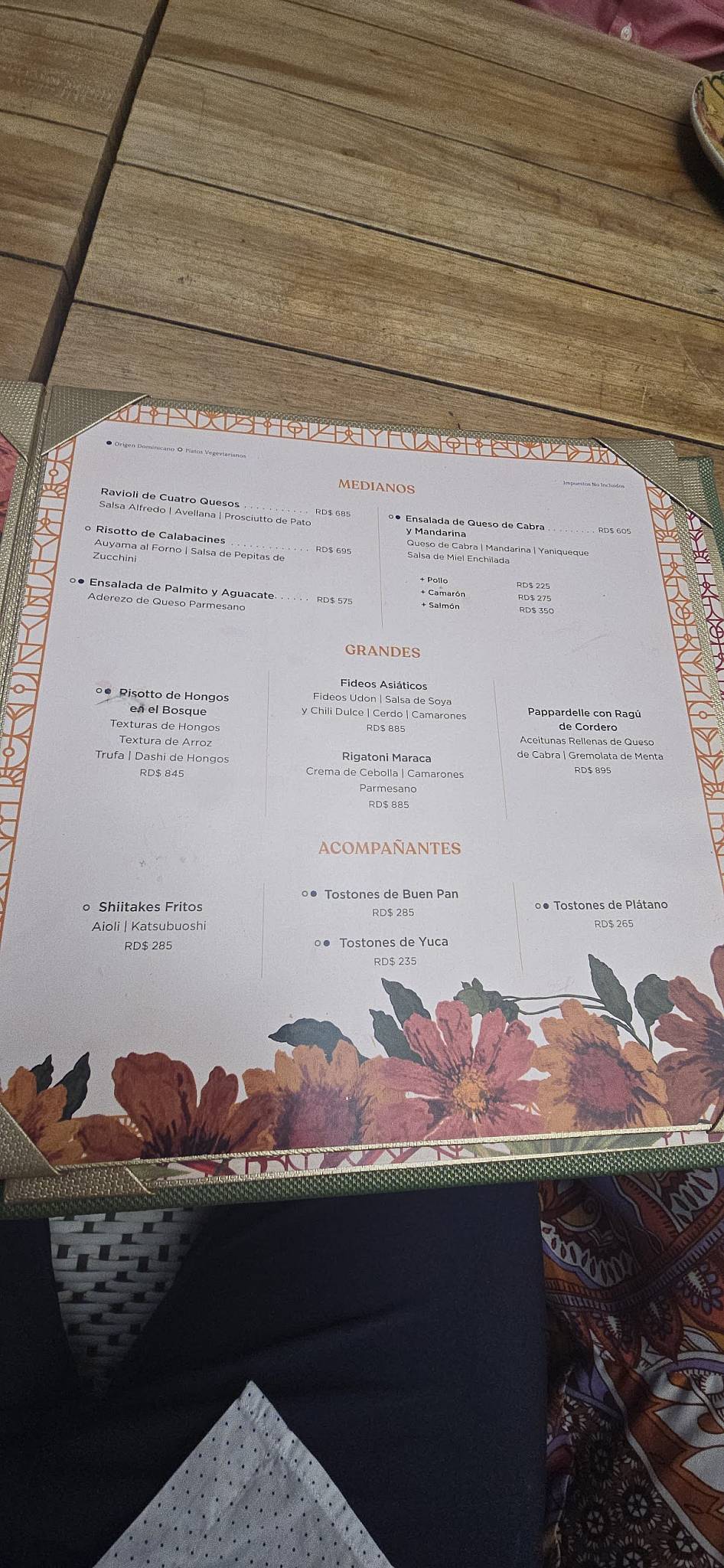 Carta del restaurante Maraca, Santo Domingo