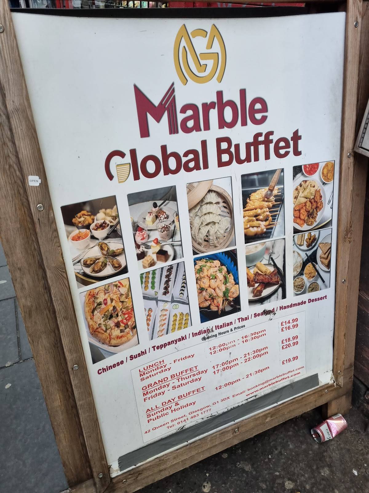 Menu at Marble Global Buffet restaurant, Glasgow
