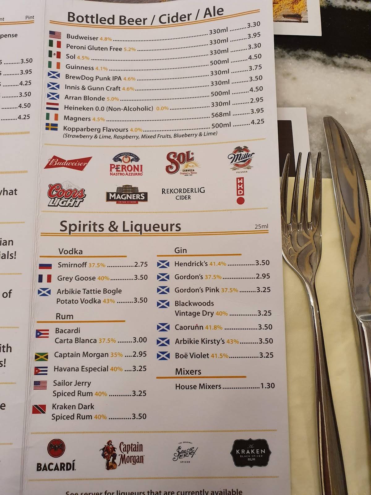 Menu at Marble Global Buffet restaurant, Glasgow
