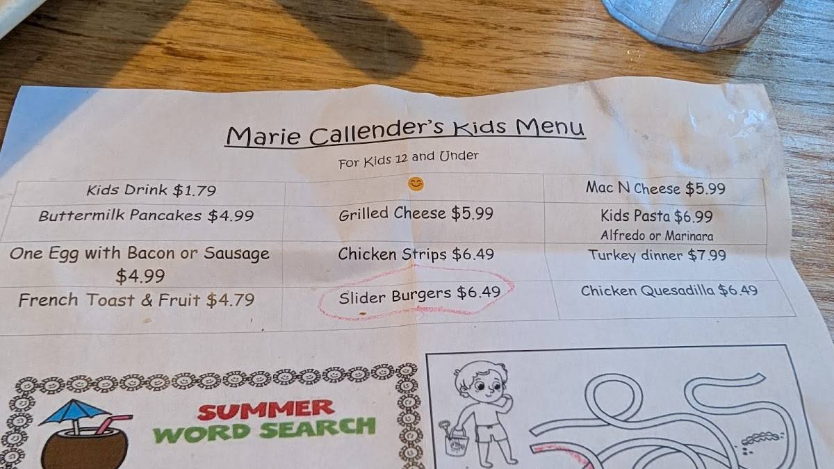 Menu at Marie Callender's restaurant, Camarillo
