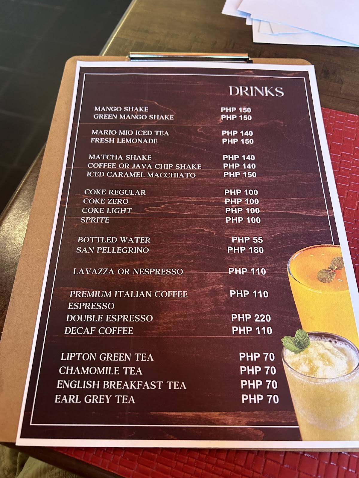 Menu at Mario Mio restaurant, Silang, 5XV7+3HF