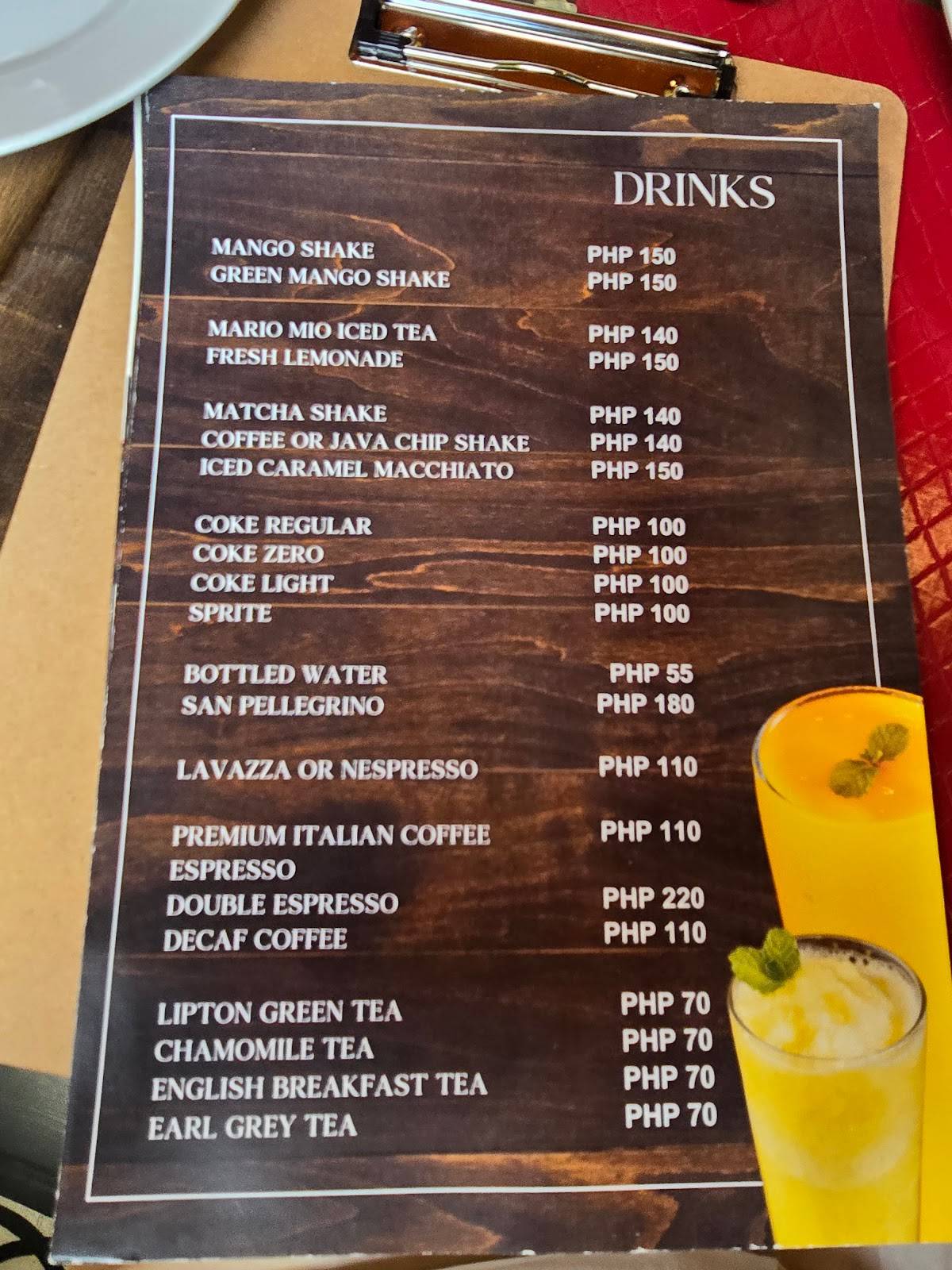 Menu at Mario Mio restaurant, Silang, 5XV7+3HF