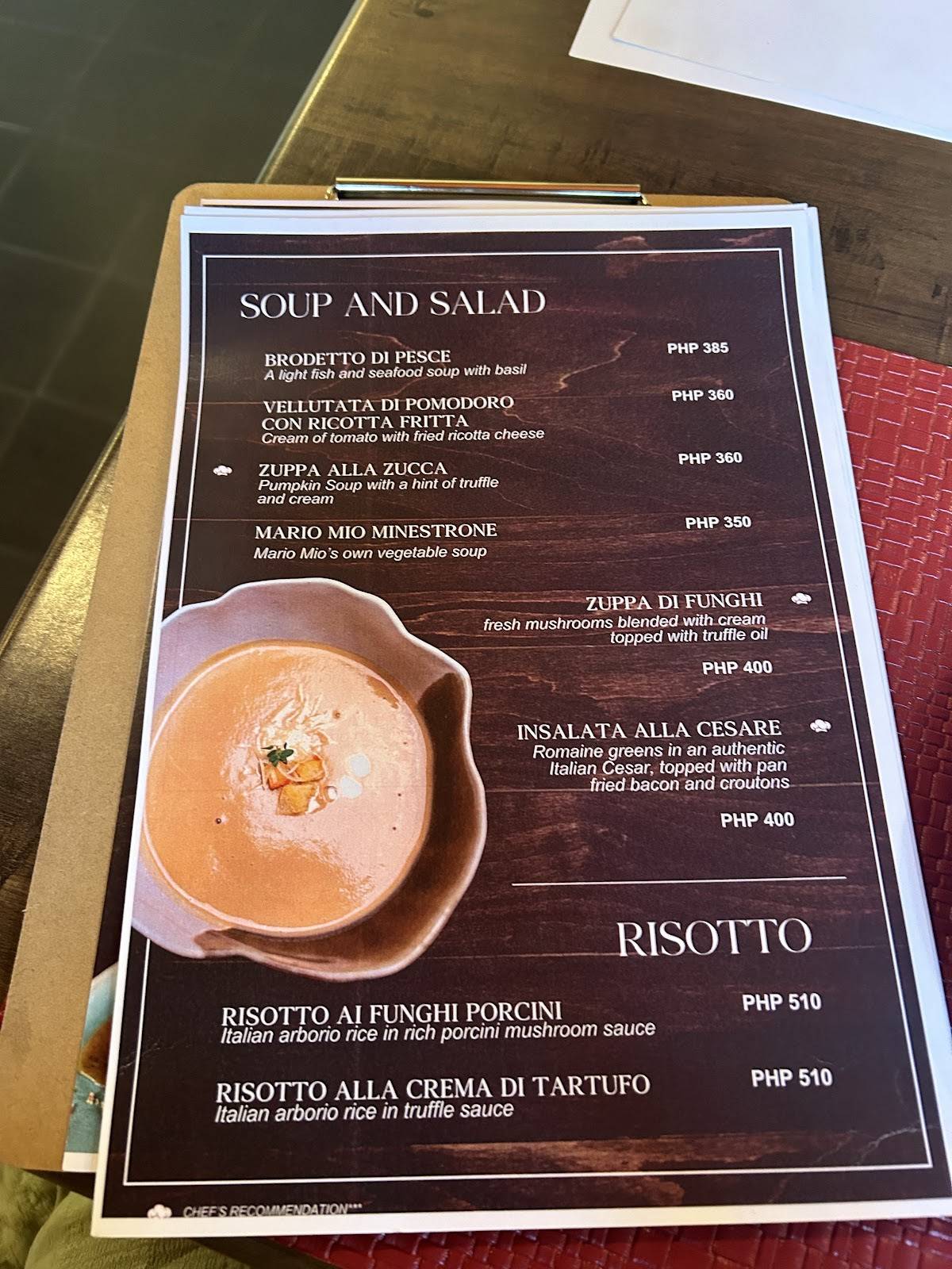 Menu at Mario Mio restaurant, Silang, 5XV7+3HF