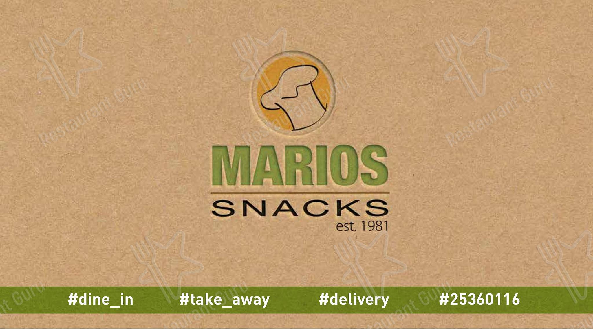 Menu at Marios Snacks Bakery, Limassol