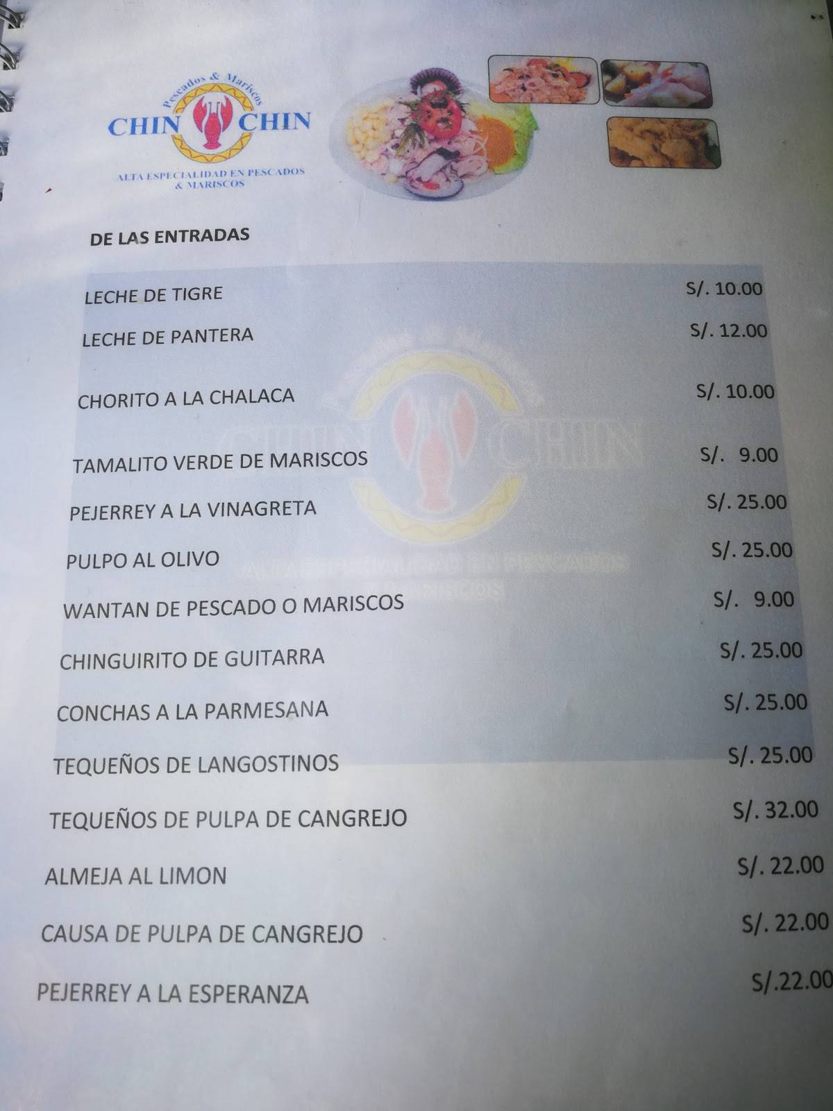 Menu at Mariscos Chin Chin Local Principal restaurant, Lima, Yauli 1485