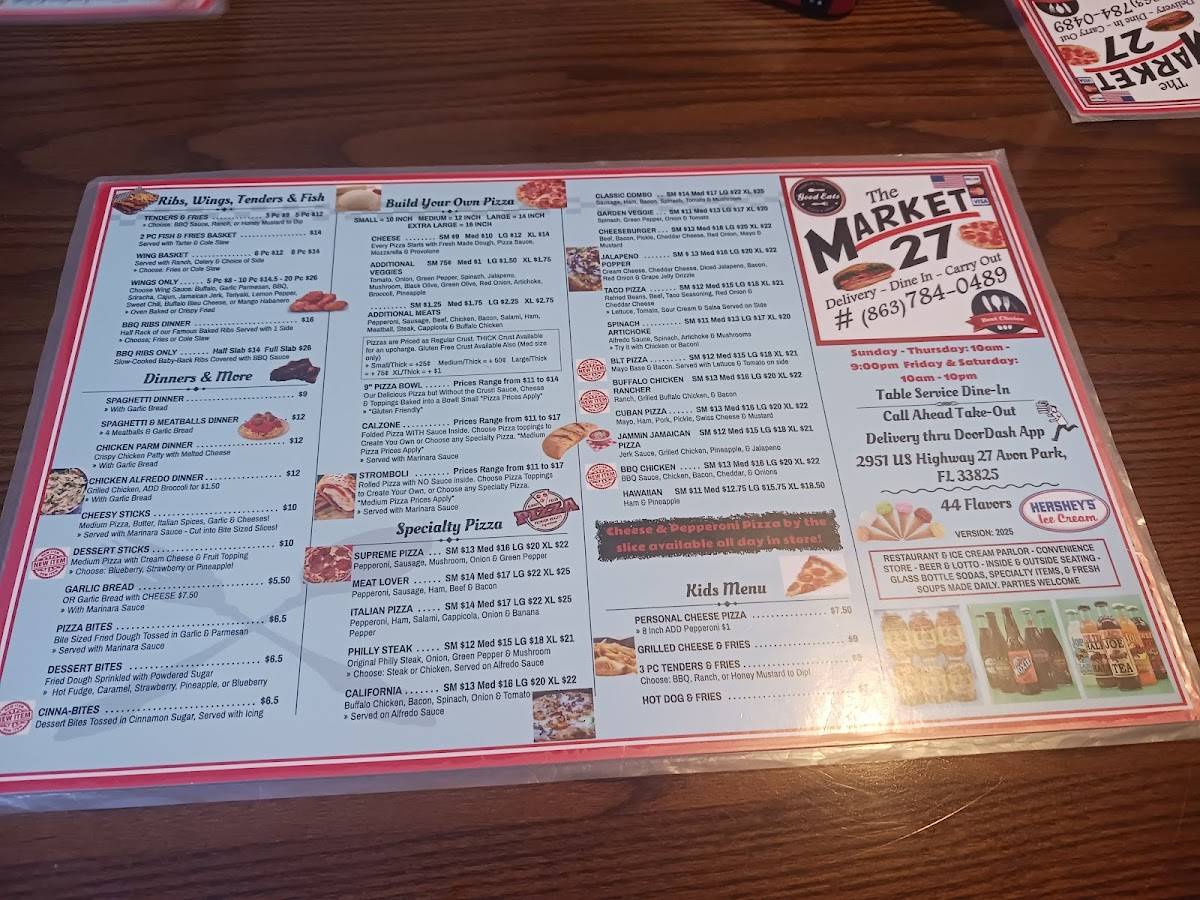 Menu at Market 27 pizzeria, Avon Park, US-27 N