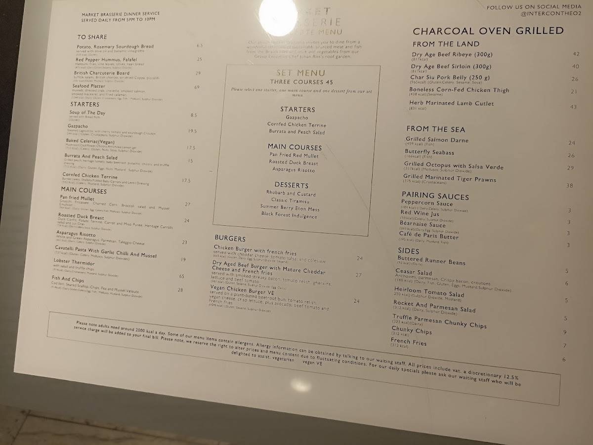Menu at Market Brasserie restaurant, London, 1 Waterview Dr
