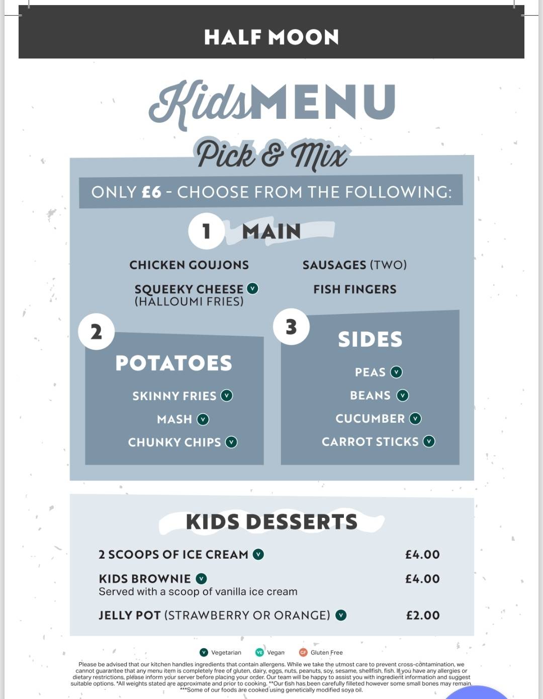 Menu at Half Moon Inn pub & bar, Market Weighton
