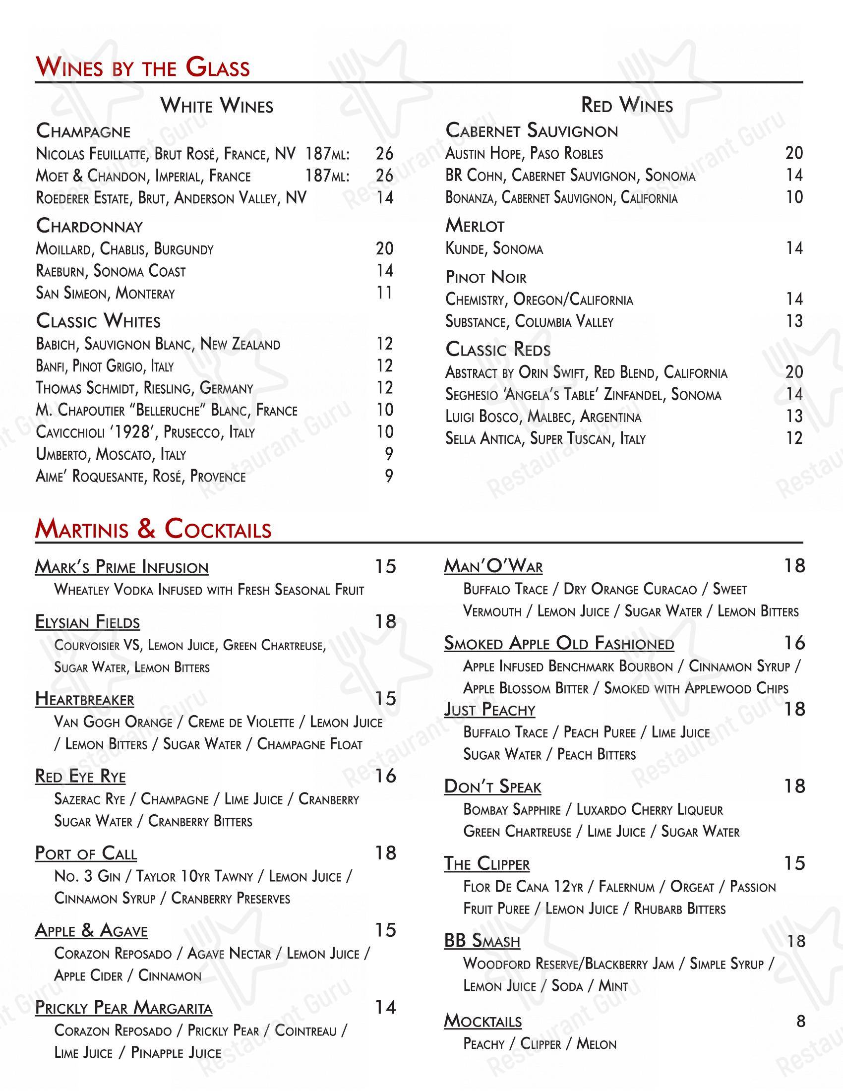 Menu at Mark's Prime Steakhouse, Ocala