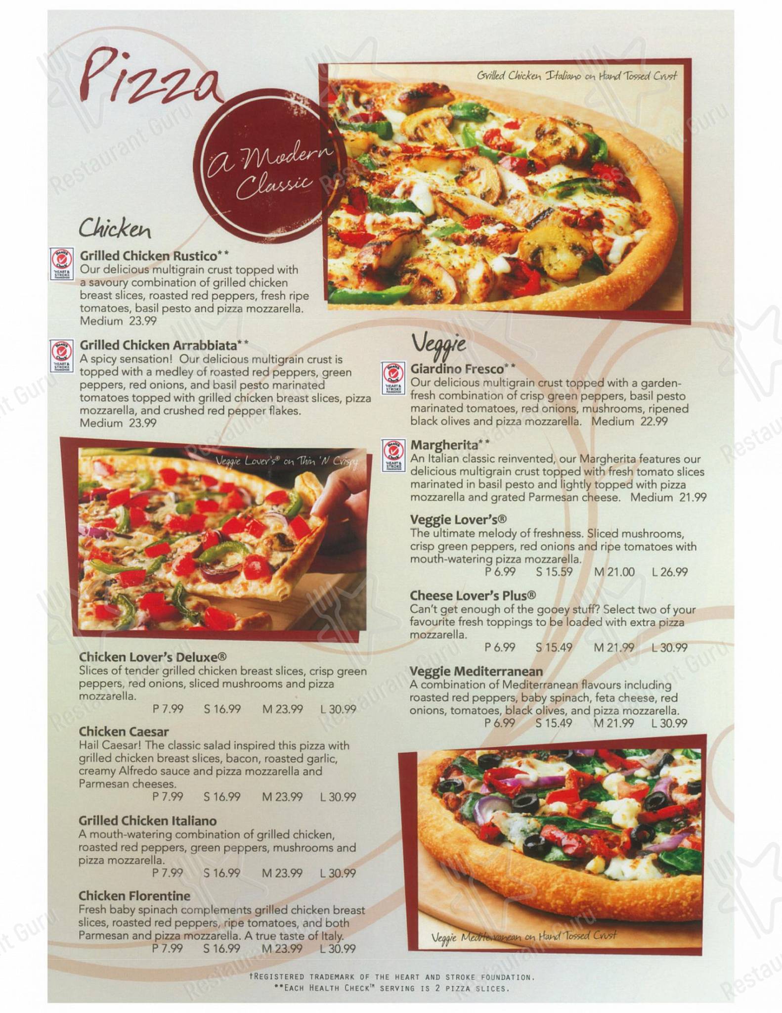 Menu at Mark's Family Restaurant, Yellowknife