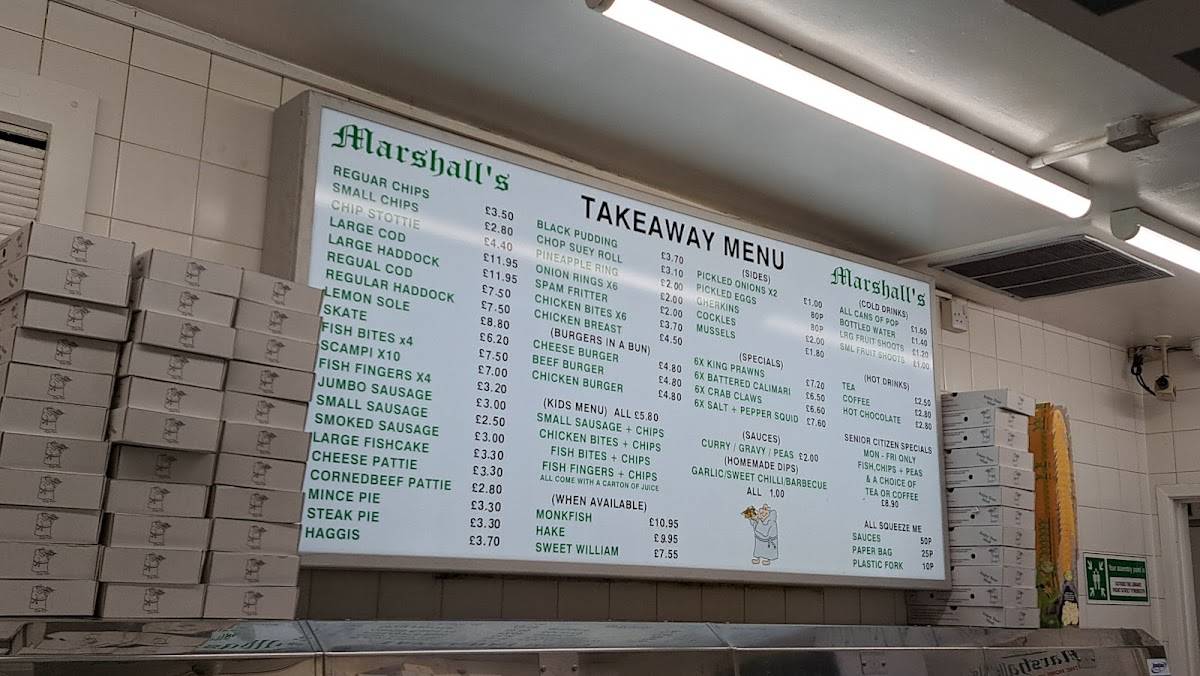 Menu at Marshalls restaurant, North Shields, 33 Front St