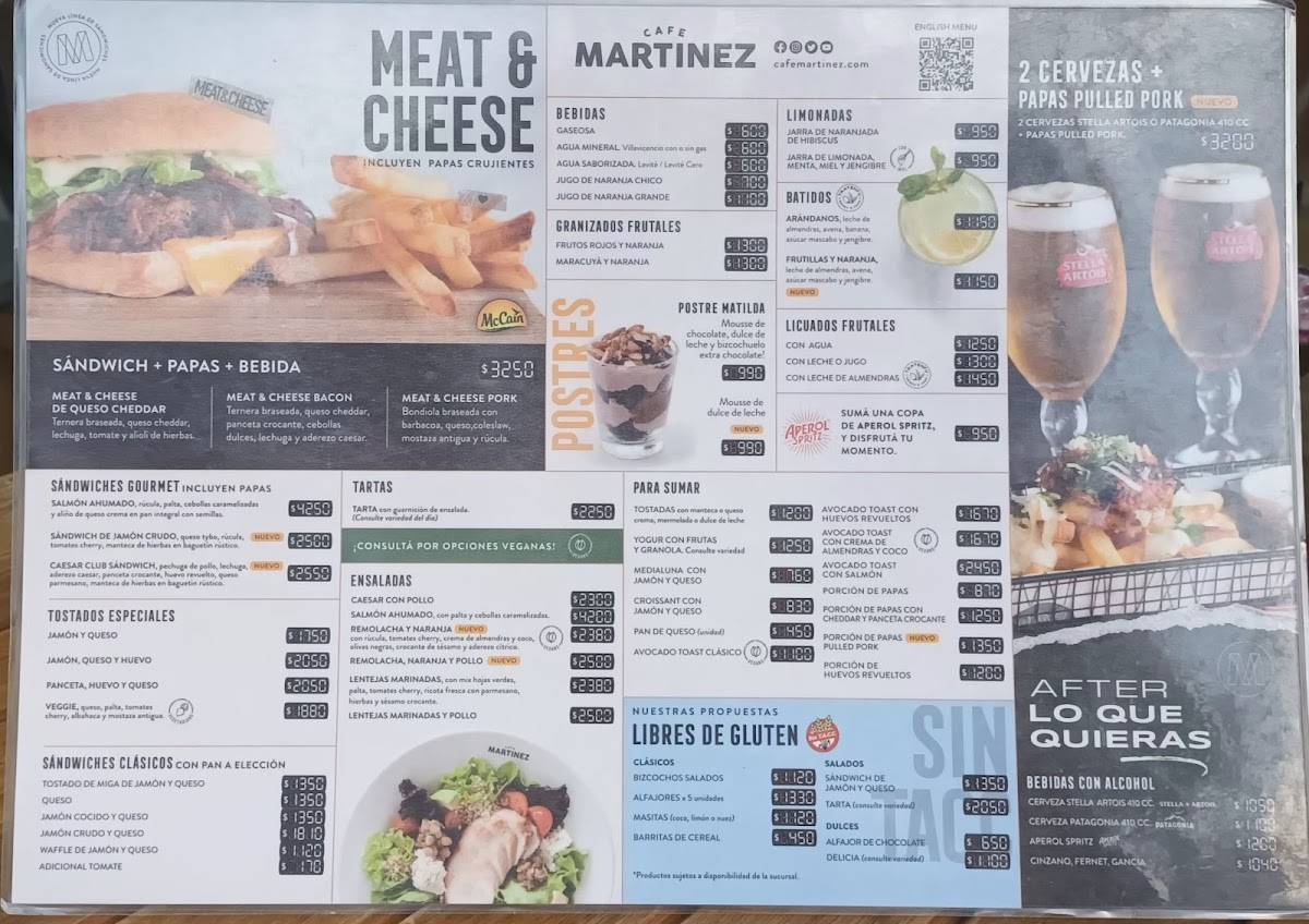 Menu at Café Martínez, Martínez, Gral. Alvear 200