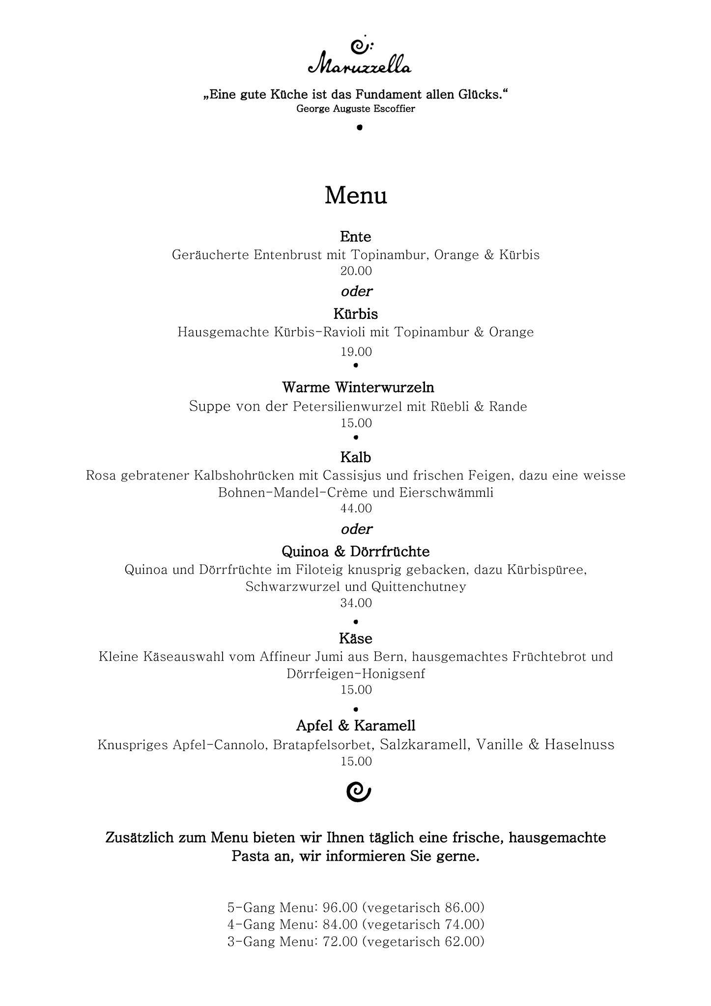 Speisekarte von Maruzzella Bern, Biel