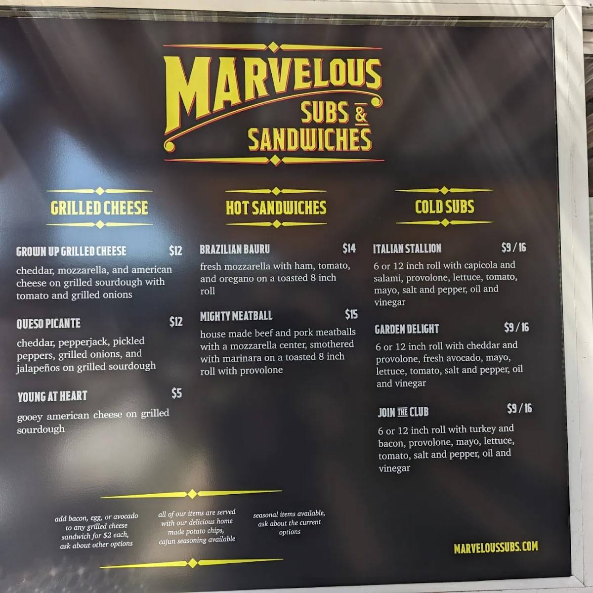 Menu at Marvelous Subs and Sandwiches, Beaverton
