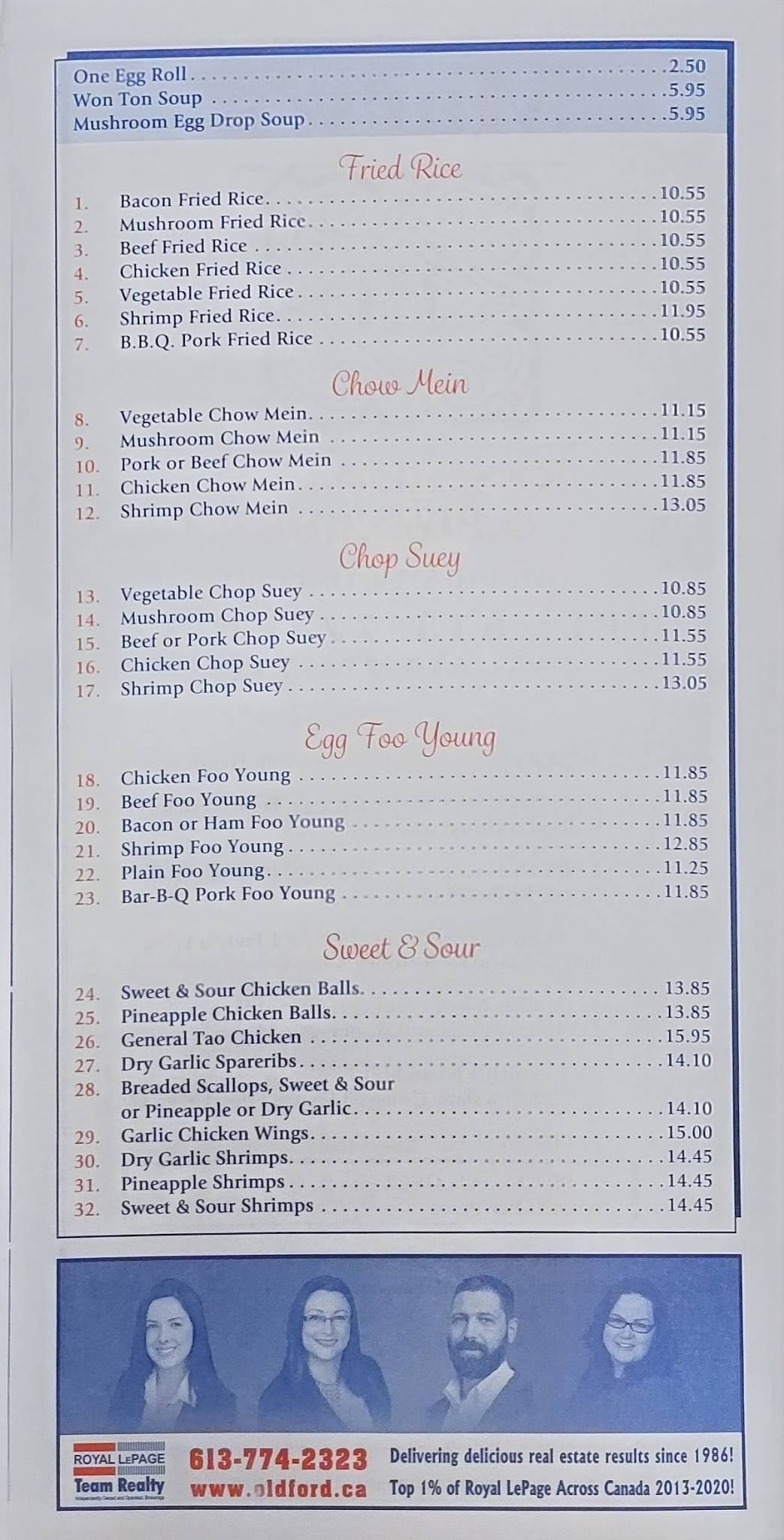 Menu at Mary's restaurant, Winchester