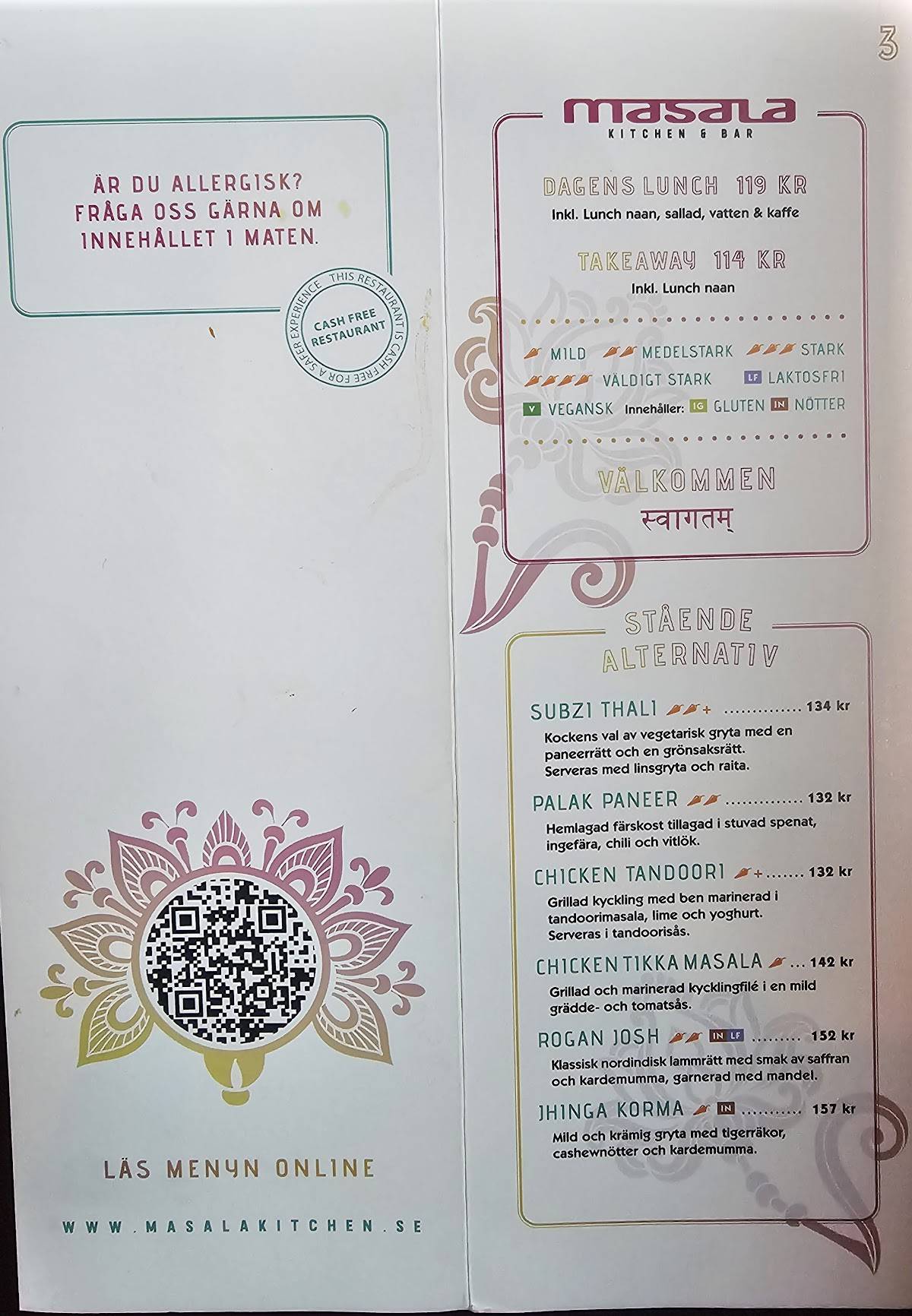 Menu at Masala Kitchen and Bar Lundby, Gothenburg