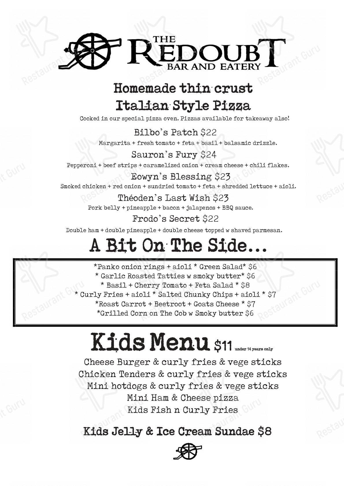 Menu at Redoubt Bar & Eatery, Matamata