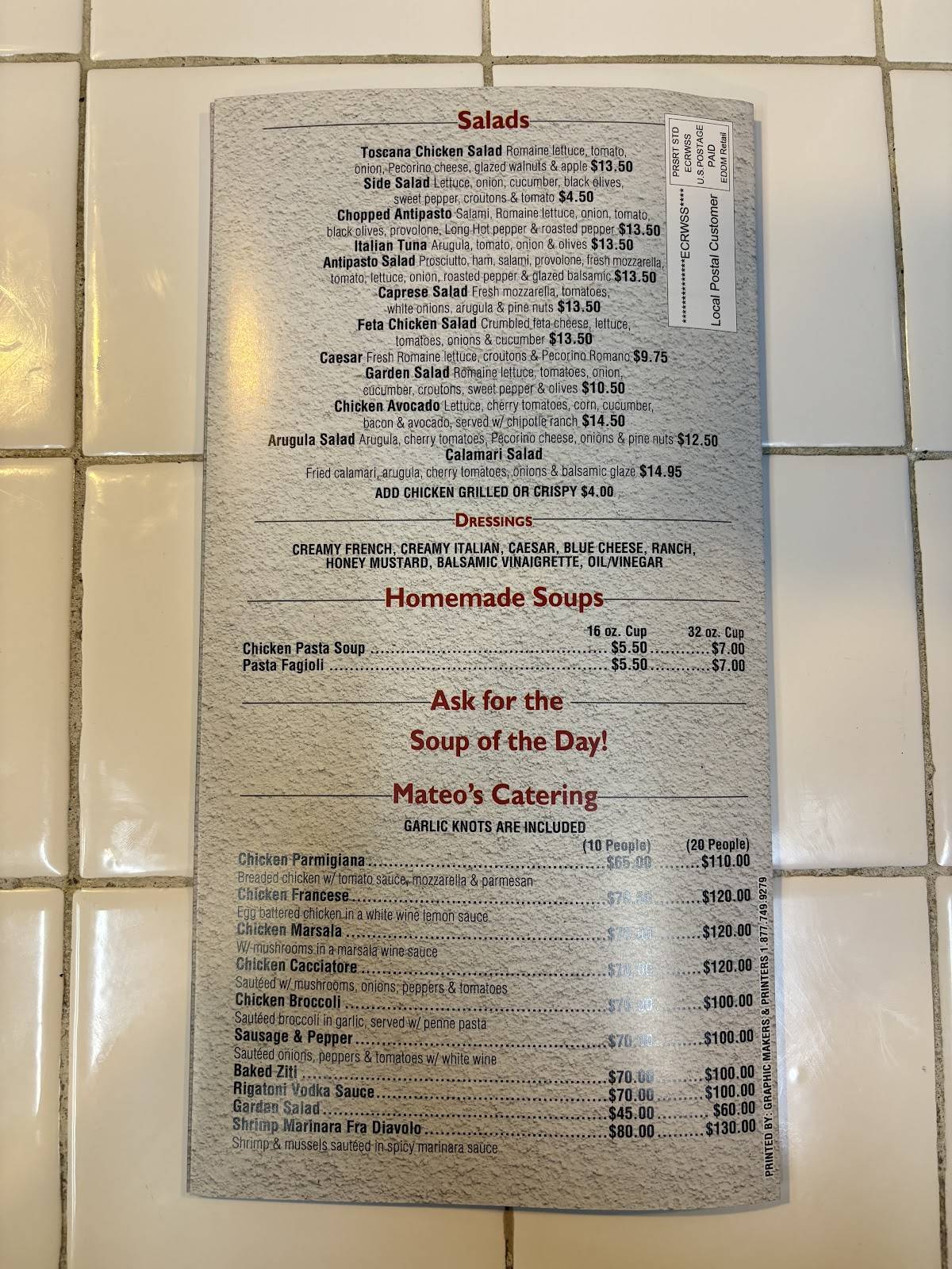 Menu at Mateo's Restaurant, Hainesport