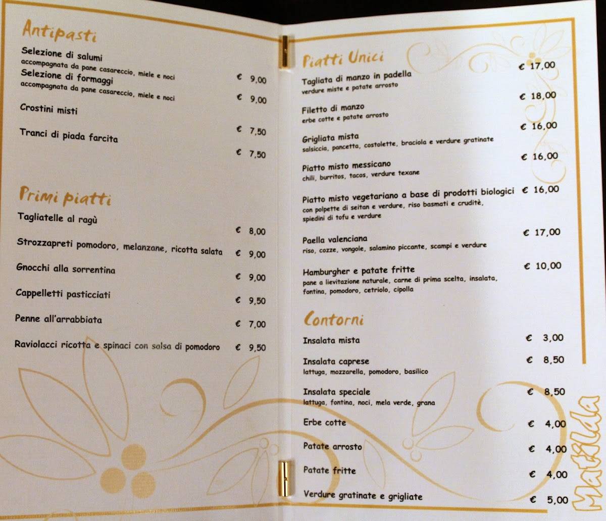 Menu da Matilda ristorante, Rimini