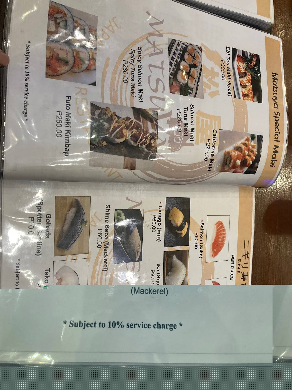 Menu at Matsuya Japanese Restaurant, Taguig, The Fort Strip