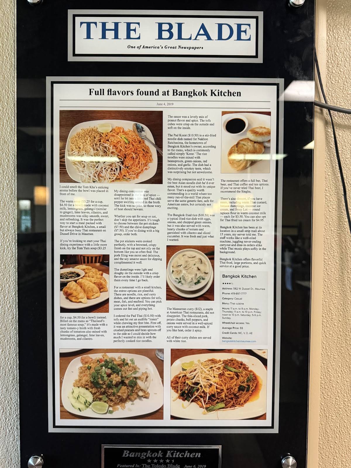 Menu at Bangkok Kitchen restaurant, Maumee, 582 W Dussel Dr